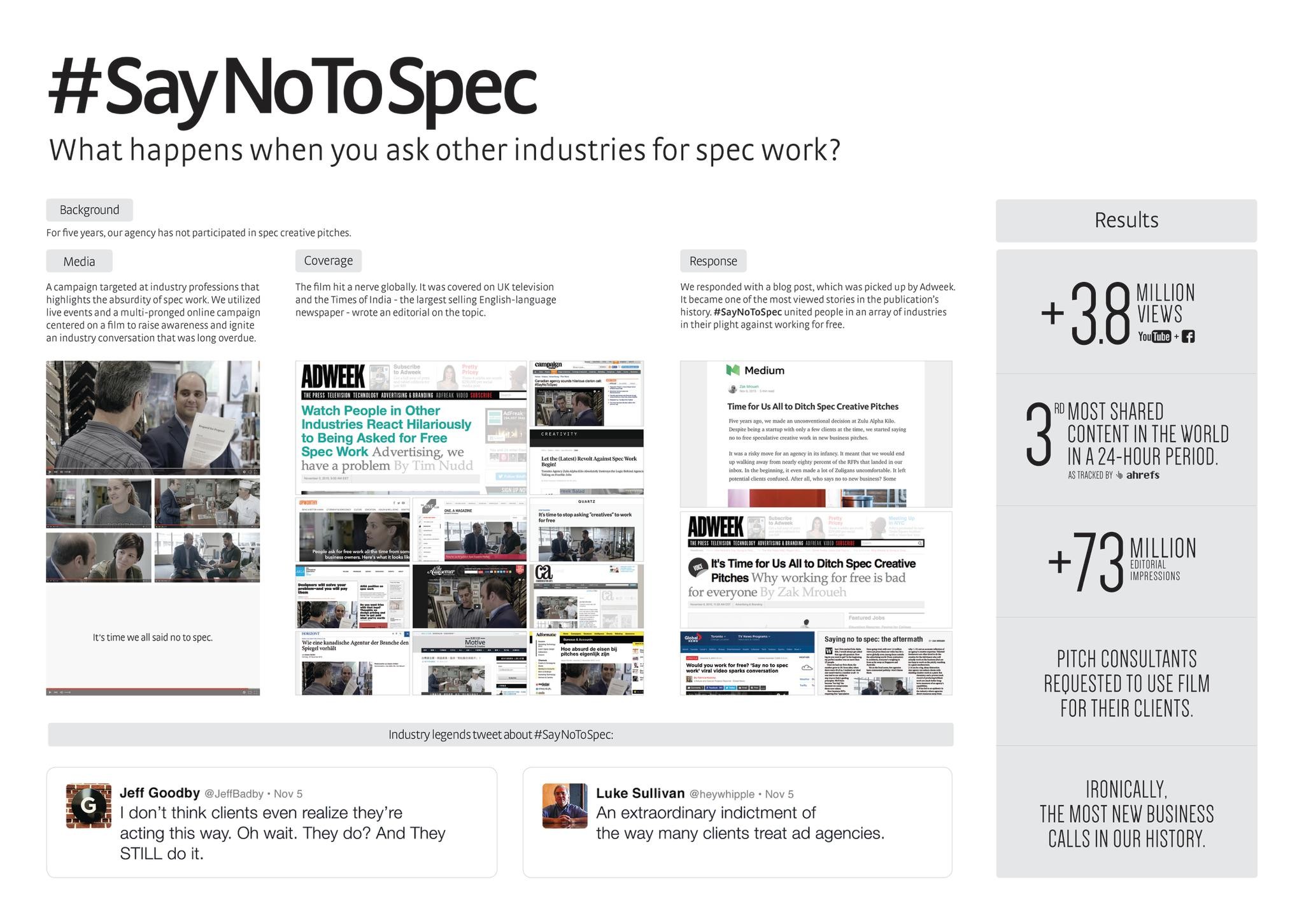 Say No To Spec | Campaign | THE WORK